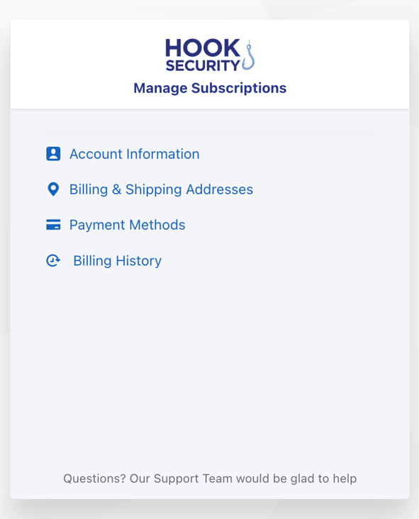 How do I access Hook Security's billing portal?
